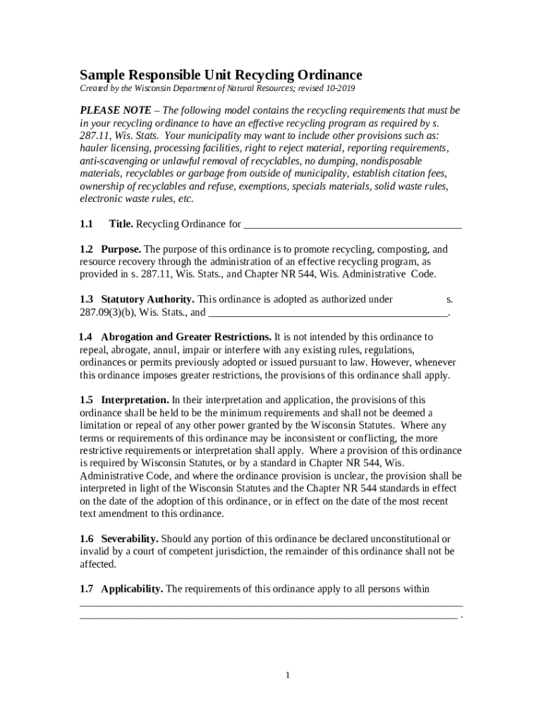 Sample Responsible Unit Recycling Ordinance - dnr wisconsin Doc ...