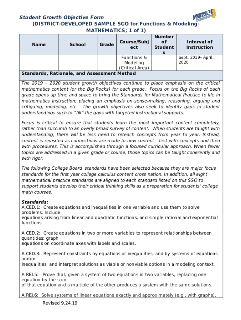 Online orange k12 nj Student Growth Objective ... Doc Template | pdfFiller