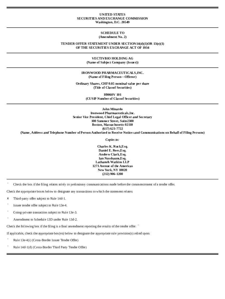 VECT : SC TO-T/A Third party tender offer statement Doc Template ...