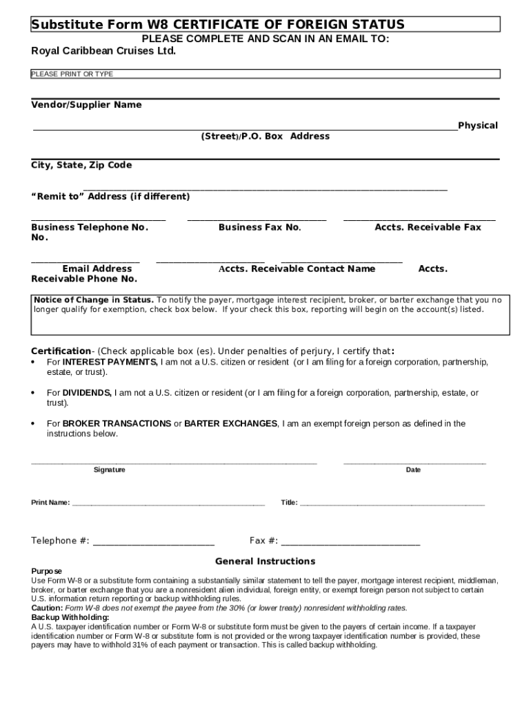 Substitute W8 CERTIFICATE OF FOREIGN STATUS Doc Template | pdfFiller