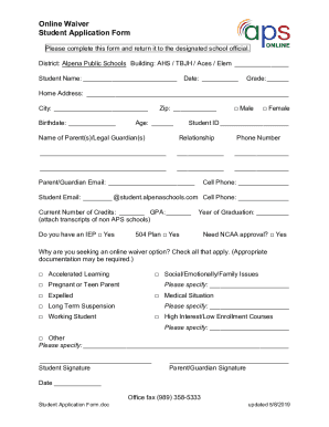 Fillable Online Online Waiver Student Application Form Fax Email Print ...