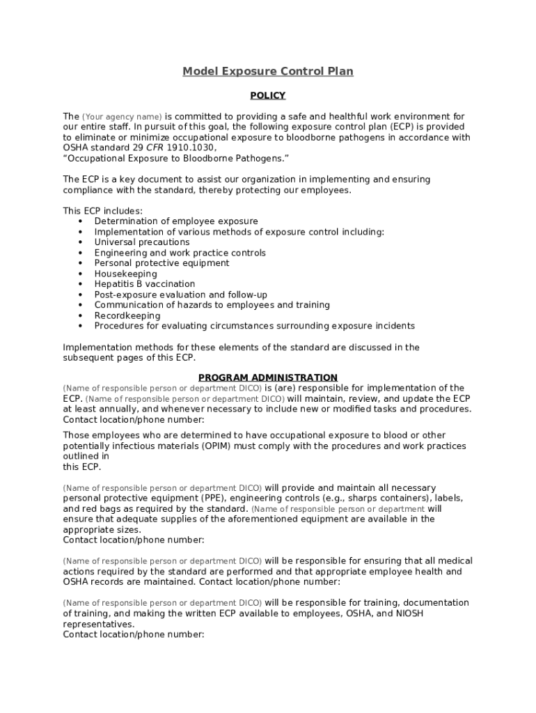 What is an Exposure Control Plan? Doc Template | pdfFiller