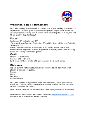 WHA 4 on 4 Tournament Info and Registration Doc Template | pdfFiller
