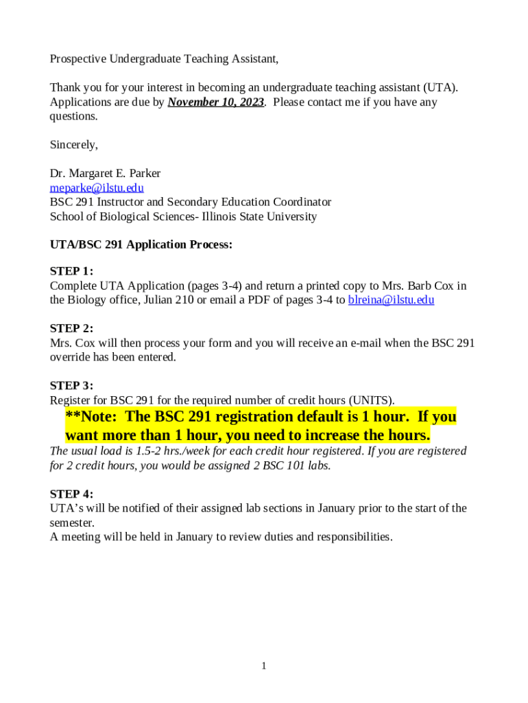UTA/BSC 291 Application Process: STEP 1 - biology illinoisstate Doc ...
