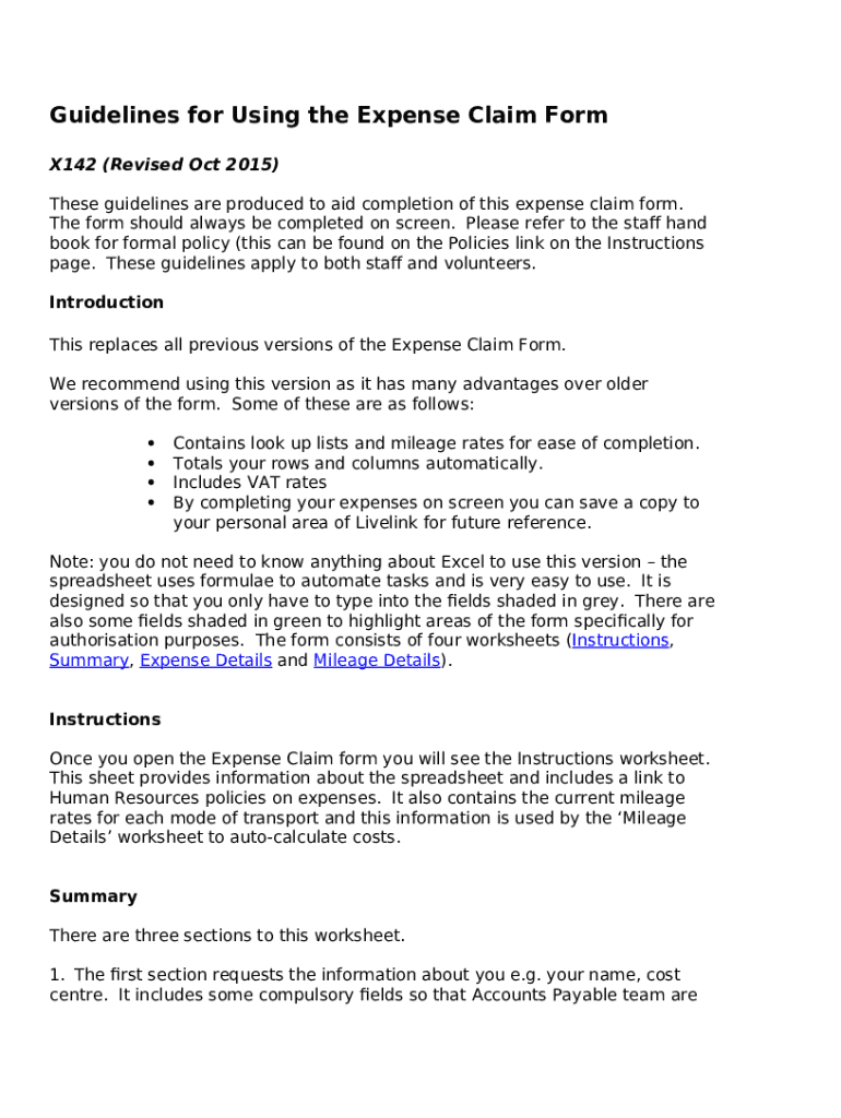 Guidelines for Using the Expense Claim Doc Template | pdfFiller