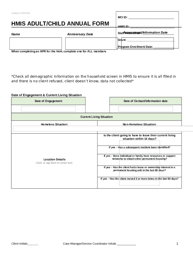 hmis adult/child annual Doc Template | pdfFiller