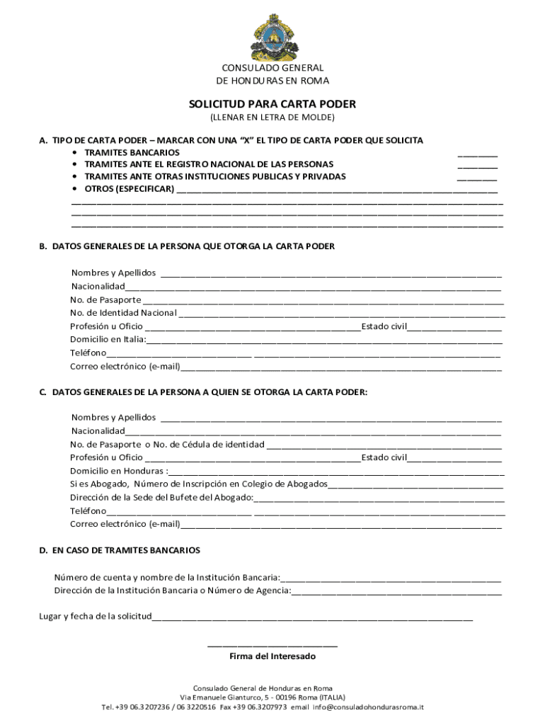 Carta Poder Honduras Pdf - El formulario se puede rellenar en línea ...