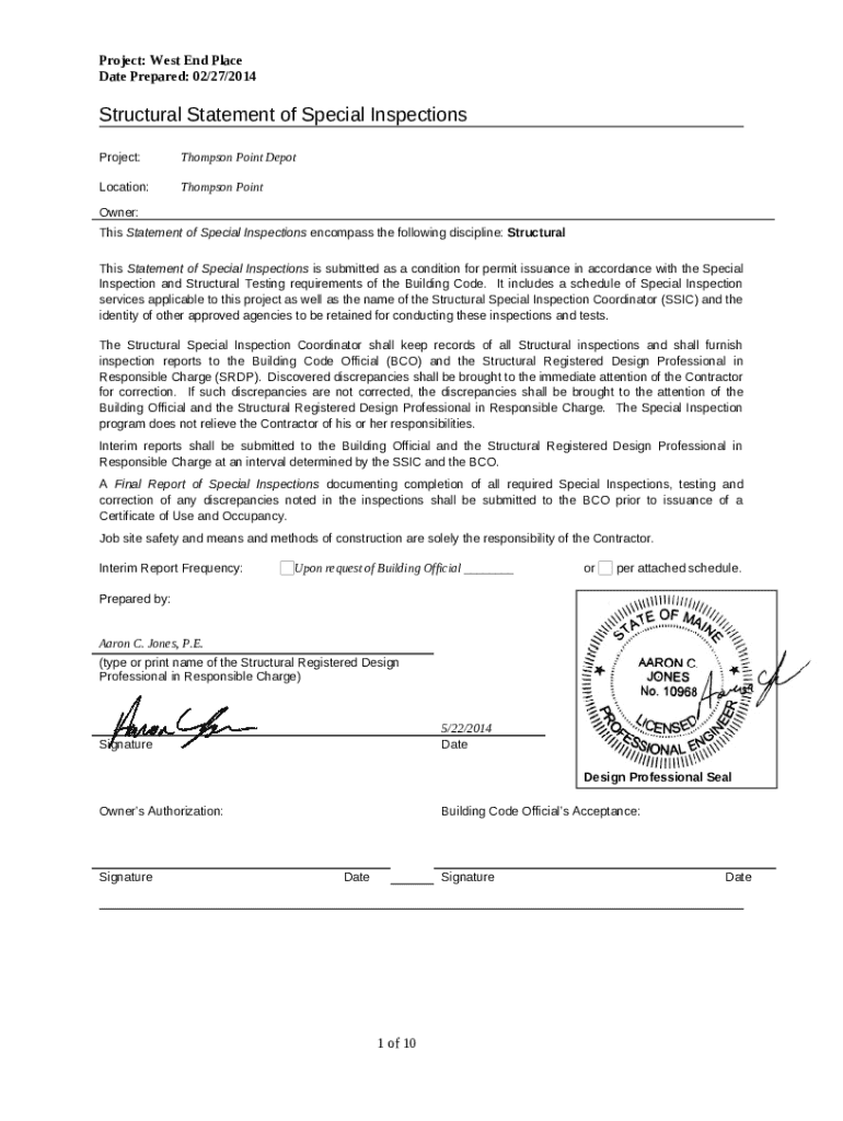 special inspections: guidelines for owners, architects, ... Doc Template | pdfFiller