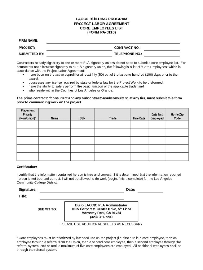 Harvard University Project Labor Agreement (PLA) Doc Template | pdfFiller