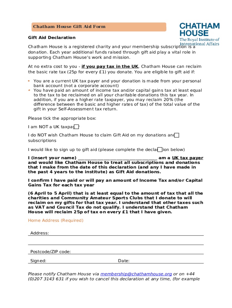 Individual Membership Gift Aid ... Doc Template | pdfFiller