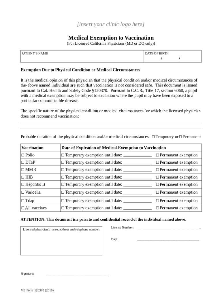 medical exemption request i Doc Template | pdfFiller