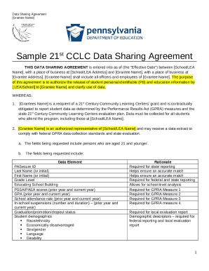 Sample 21st CCLC Data Sharing Agreement Doc Template | pdfFiller