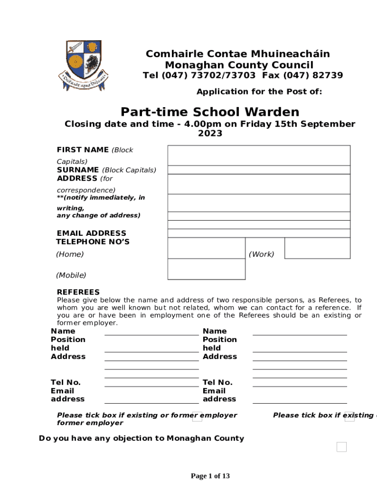 School Warden Application Doc Template | pdfFiller