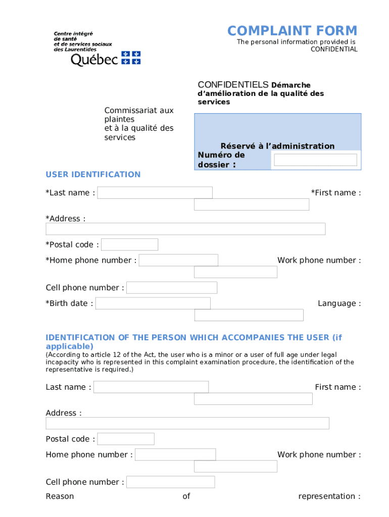Service Quality and Complaints CommissionCIUSSSCN Doc Template | pdfFiller