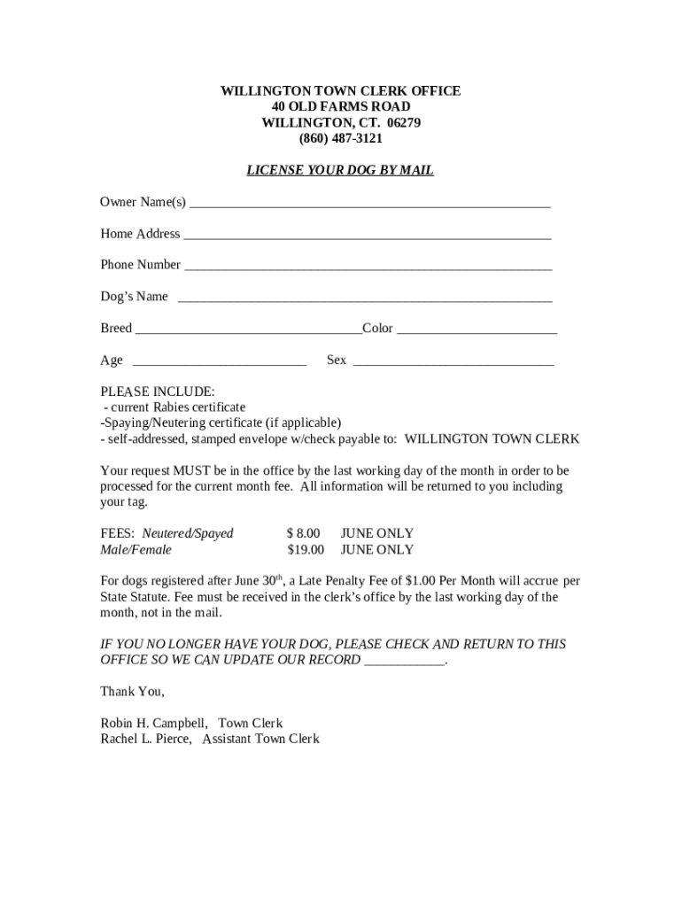 New Dog License / Renewal (PDF) Doc Template | pdfFiller