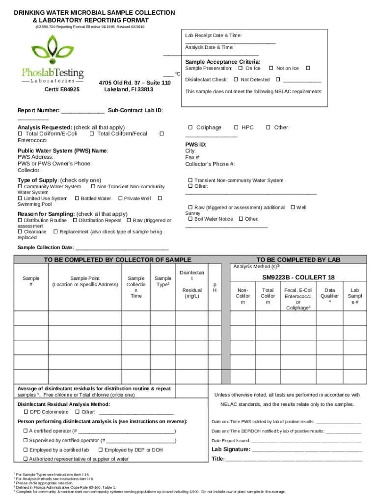 Collecting Bacteriological Water Samples Doc Template | pdfFiller