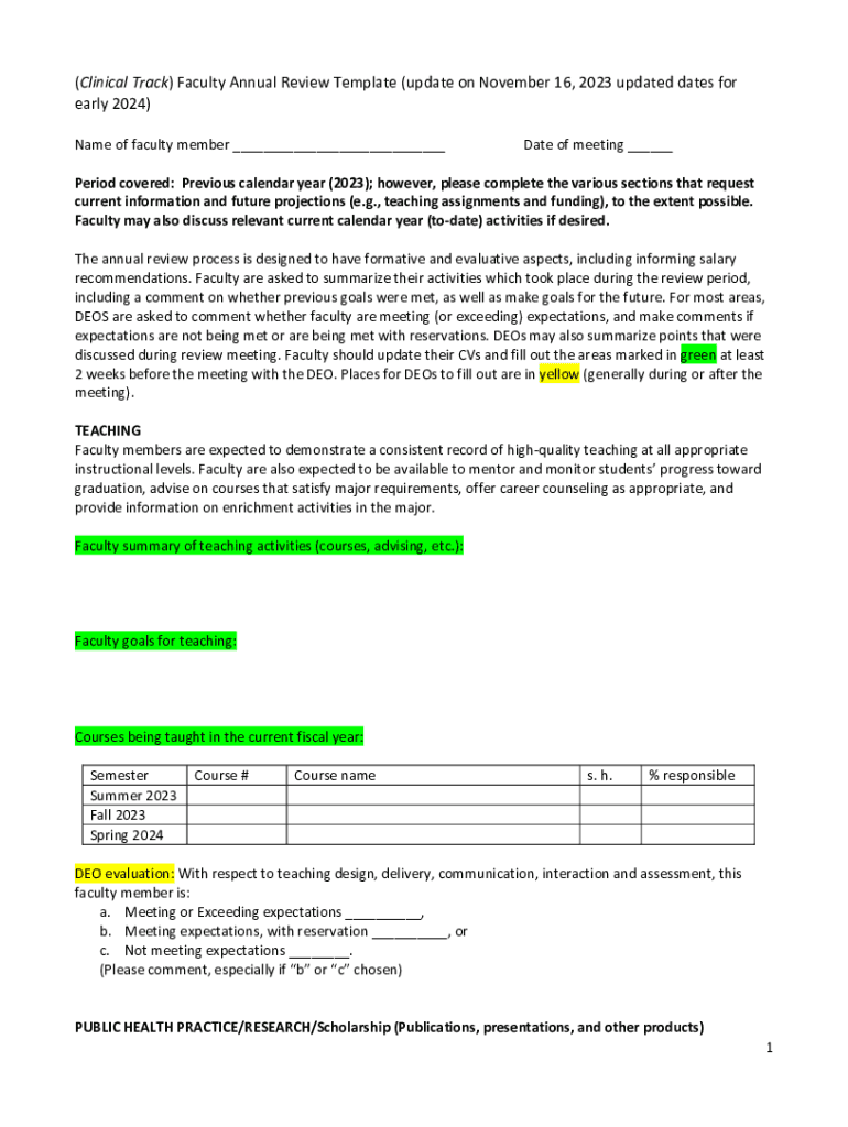 Fillable Online (Clinical Track) Faculty Annual Review Template (update ... Fax Email Print ...