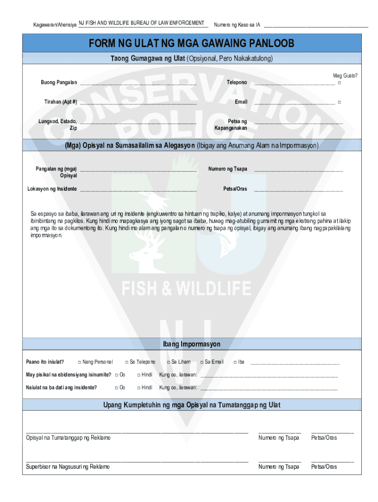 Fillable Online Internal Affairs Report Form - Tagalog Fax Email Print ...