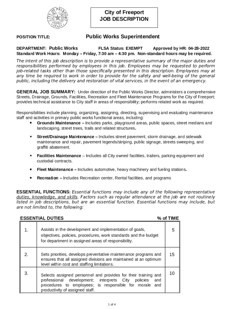 Department: Public Works FLSA Status: Exempt Prepared By Doc Template ...