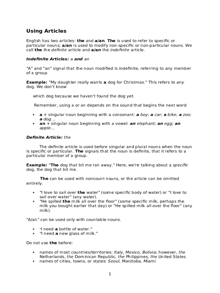 The Differences between Indefinite Articles (a/an) and Definite ... Doc ...