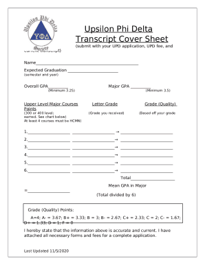 Upsilon Phi Delta Transcript Cover Sheet Doc Template | pdfFiller