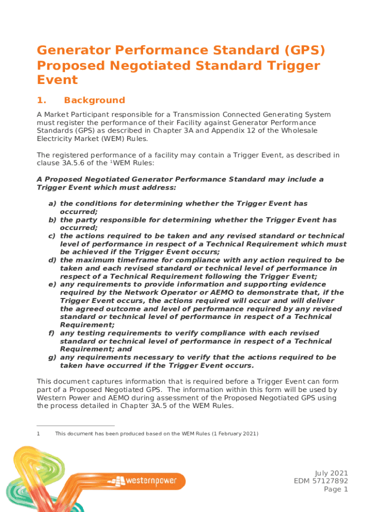 Generator Perance Standards Template Doc Template | pdfFiller