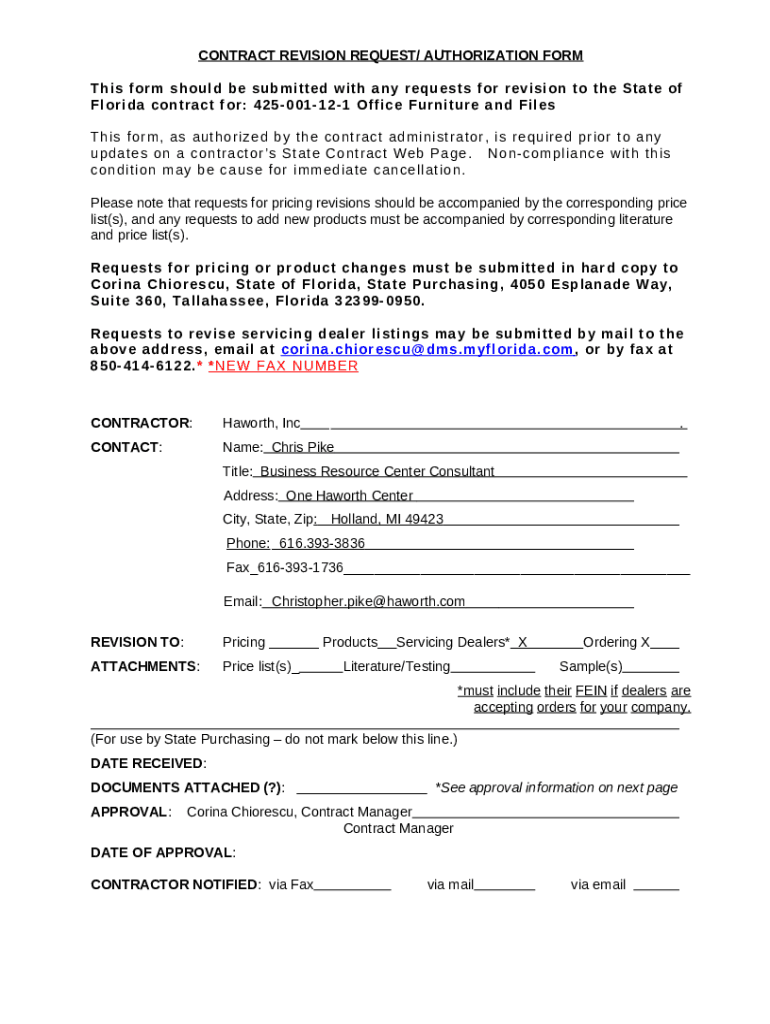 CONTRACT REVISION REQUEST/ AUTHORIZATION Doc Template | pdfFiller