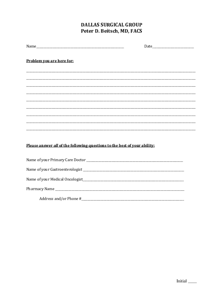 Fillable Online Dr. Peter D. Beitsch, MDDallas, TXGeneral Surgeon Fax ...