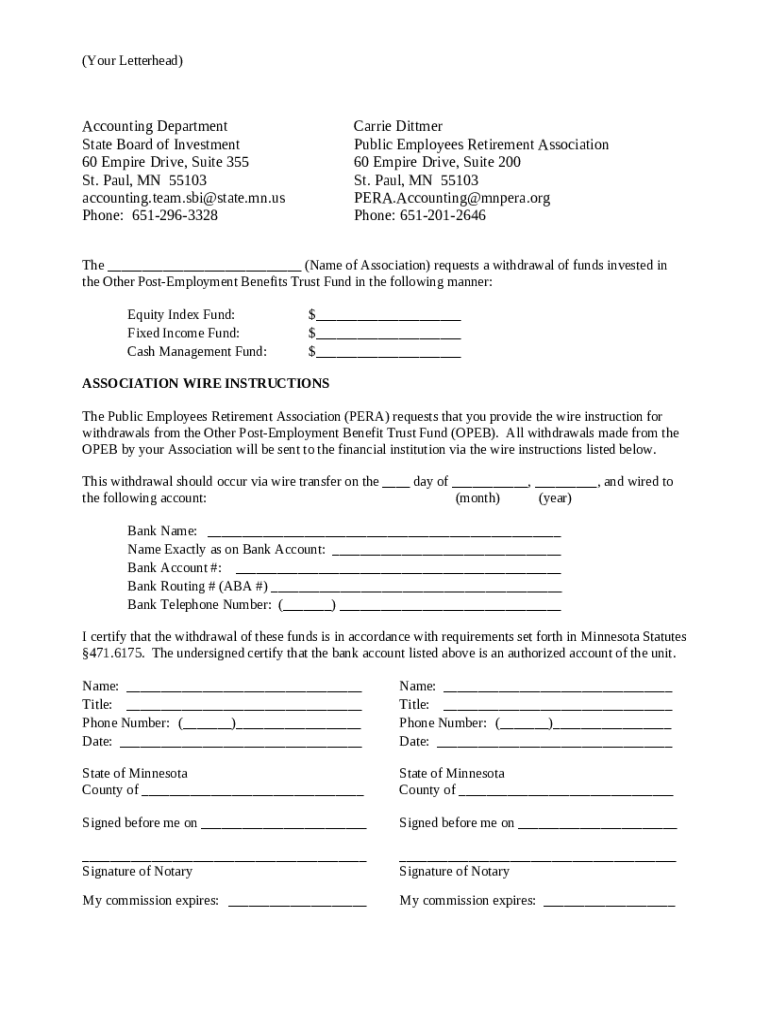 OPEB Withdrawal Notification Template - PERA Doc Template | pdfFiller