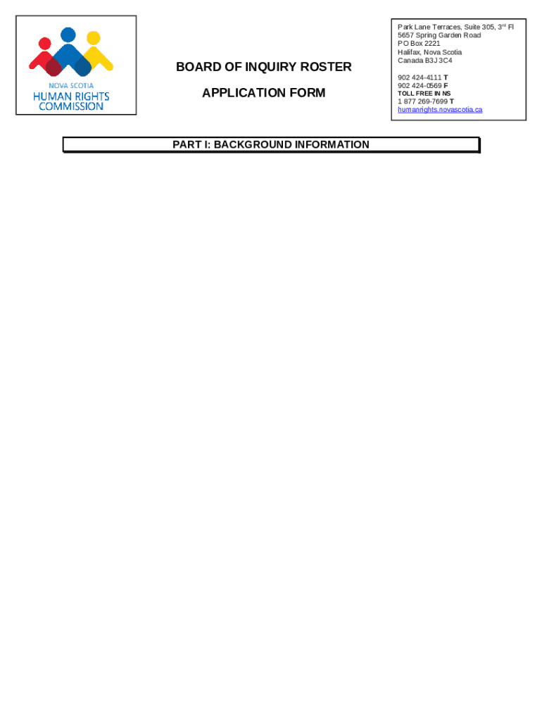 board of inquiry roster application - humanrights novascotia Doc Template | pdfFiller