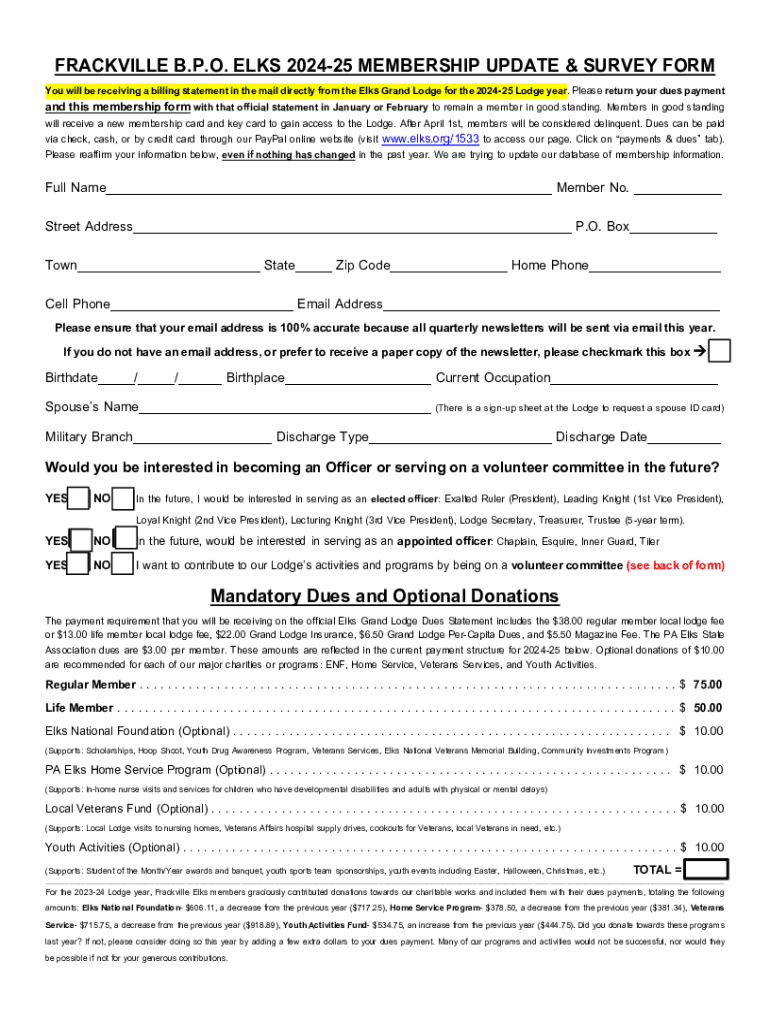 Fillable Online We would like to welcome all of... - Frackville Elks ...