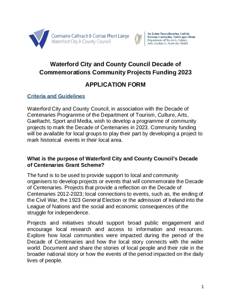 Decade of Centenaries Grant Application 2023. ... Doc Template | pdfFiller