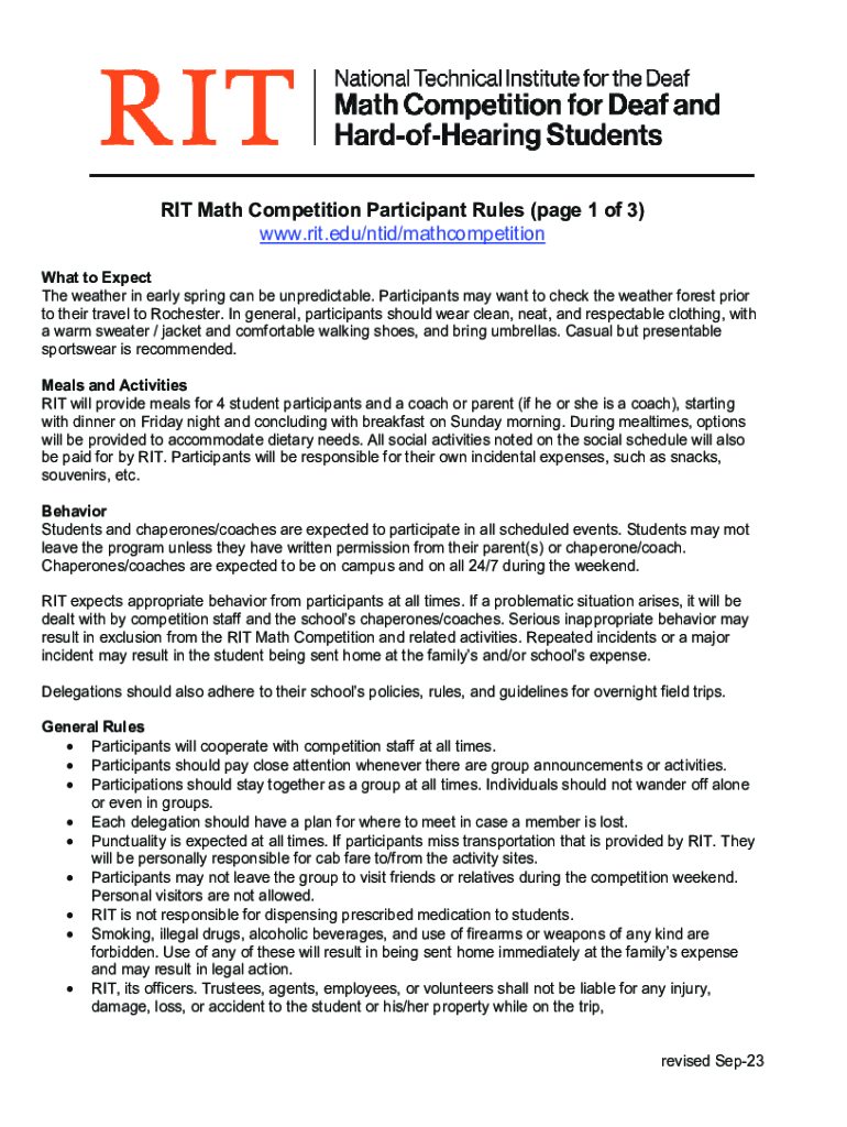 Fillable Online RIT/NTID Math Competition Participant Rules Form Fax ...