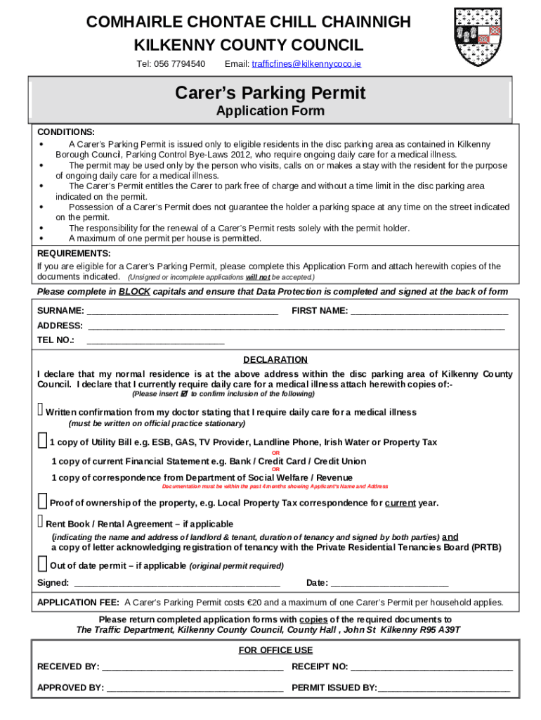 Carer's Parking Permit Application Doc Template | pdfFiller