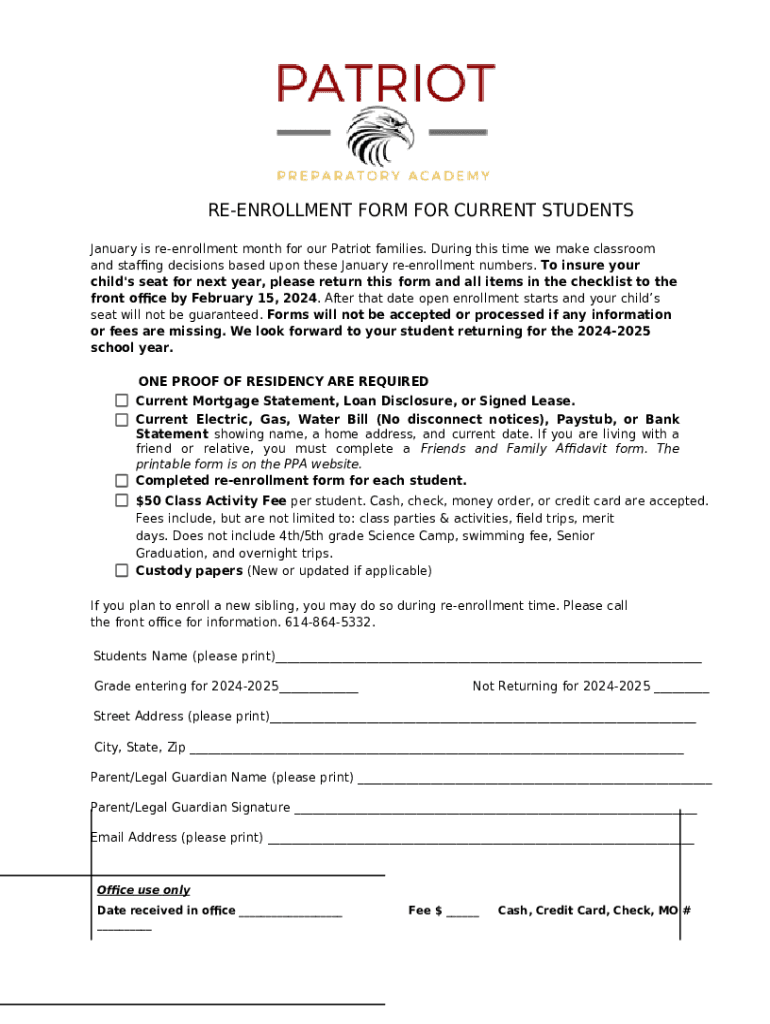 new 2022-2023 Re-enrollment Doc Template | pdfFiller