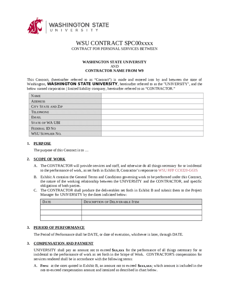 WSU CONTRACT SPC00xxxx Doc Template | pdfFiller