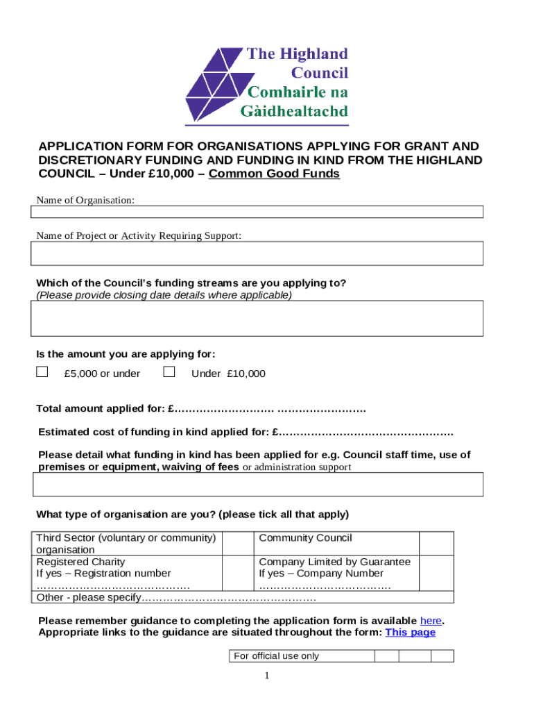 Common Good Fund application over 10k Doc Template | pdfFiller