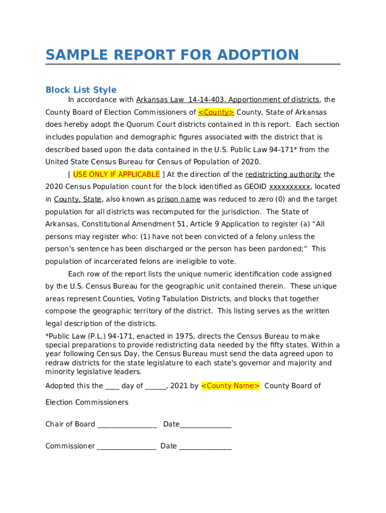 Sample Plan Adoption Document. Redistricting Plan Adoption Example Doc ...