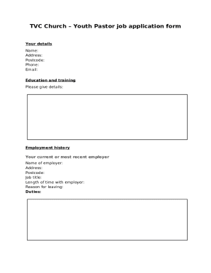 Sample Church Employment Application Doc Template | pdfFiller