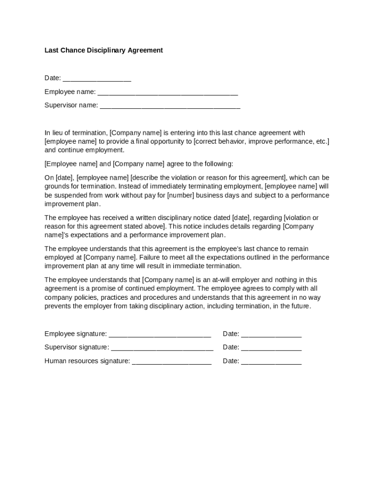 Last Chance Agreement (Short ) Doc Template | pdfFiller