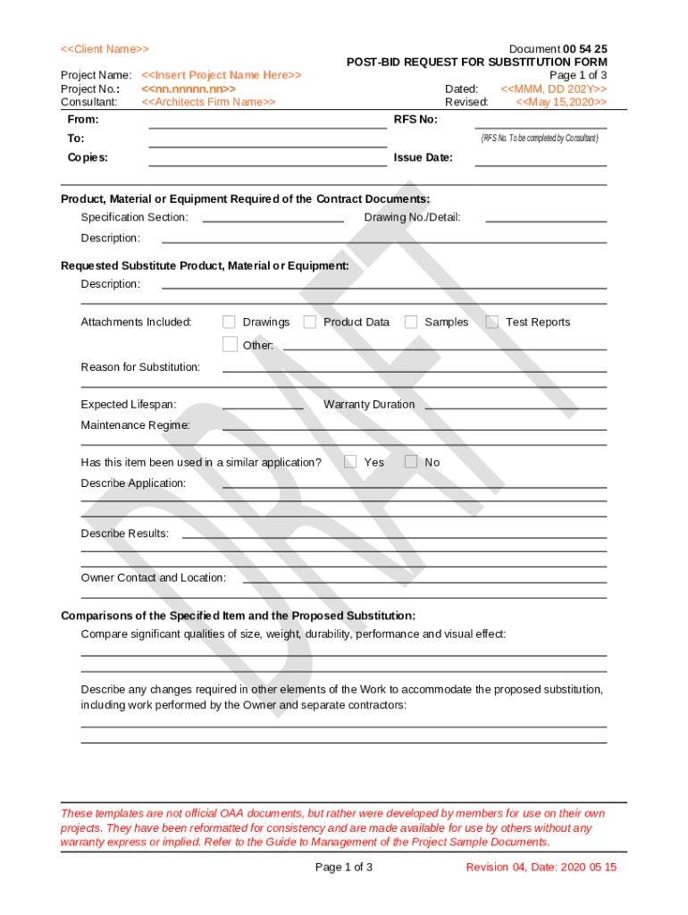 Post-Bid Period Substitution Request Doc Template | pdfFiller