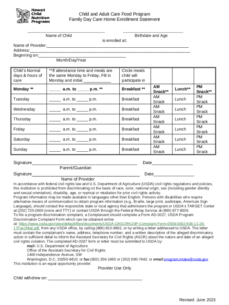 Child and Adult Care Food Program: Family Day Care Home ... Doc ...