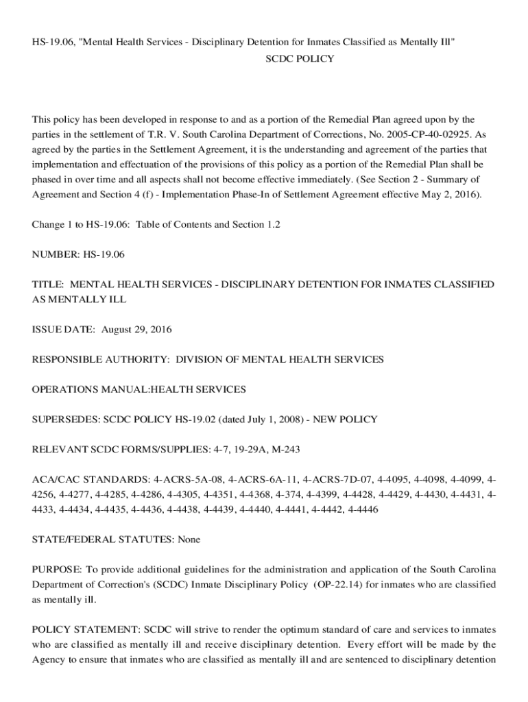 Fillable Online Disciplinary Detention for Inmates Classified as ...