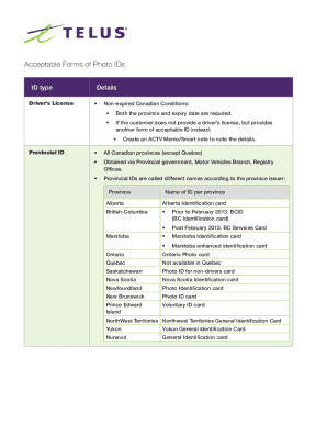 Fillable Online TELUS - Acceptable Forms of ID Fax Email Print - pdfFiller