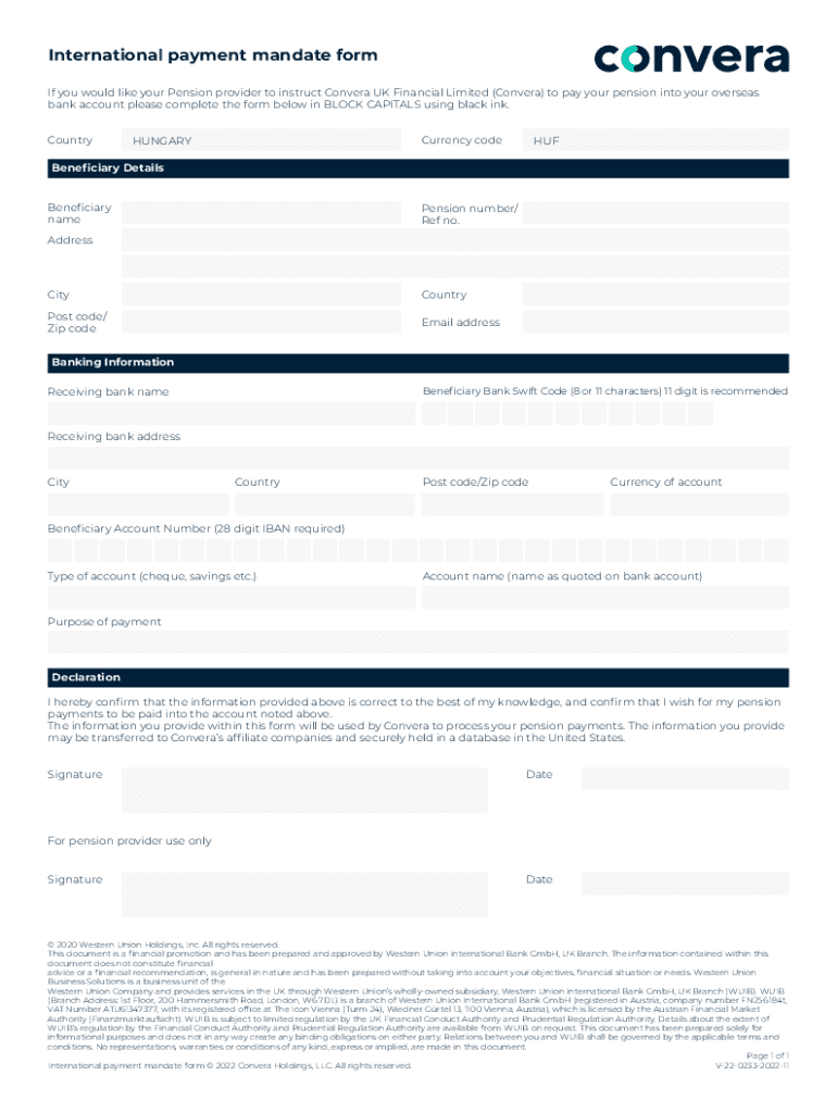 Fillable Online International payment mandate form - TfL Pensions Fax ...
