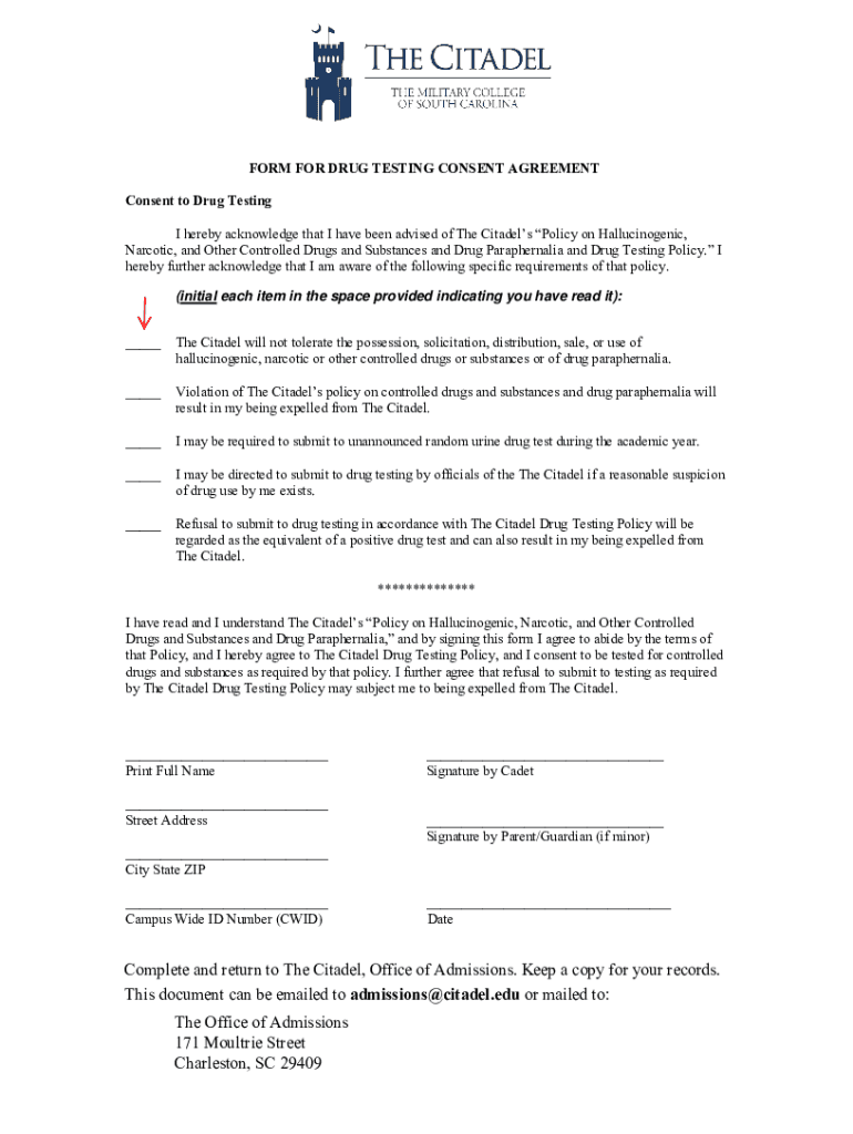 Drug Testing Consent Agreement - Blank Fillable Template | Fill Out ...