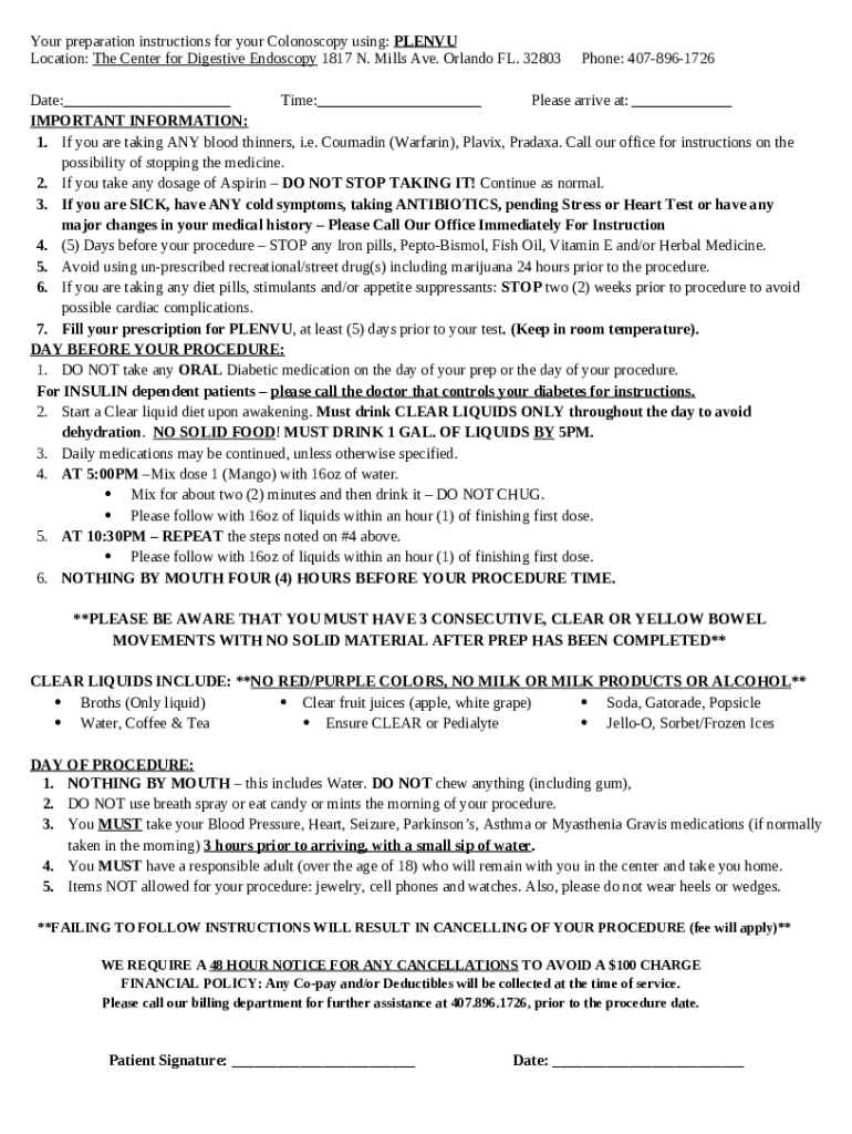 Your preparation instructions for your Colonoscopy using Doc Template ...