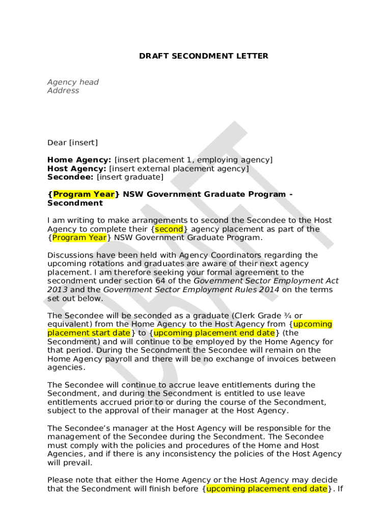 secondment letter template nsw government graduate ... Doc Template ...