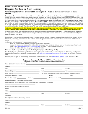 Request for Tow Hearing - Harris County Justice of the ... - jp hctx Doc Template | pdfFiller