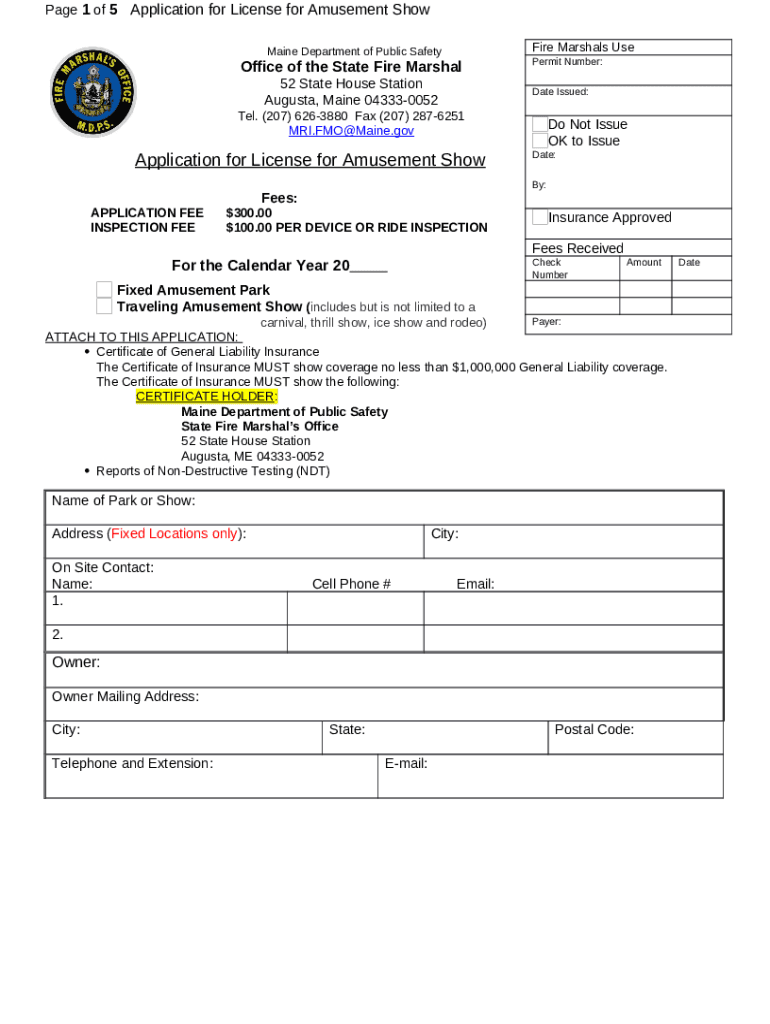 Application for License for Amusement Show Doc Template | pdfFiller